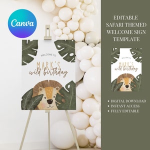 Editable Safari Birthday Welcome Sign: Jungle Theme Decor (digital ...