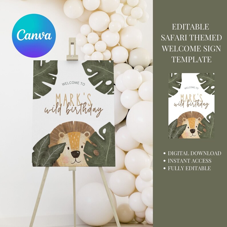 Editable Safari Birthday Welcome Sign: Jungle Theme Decor (digital ...