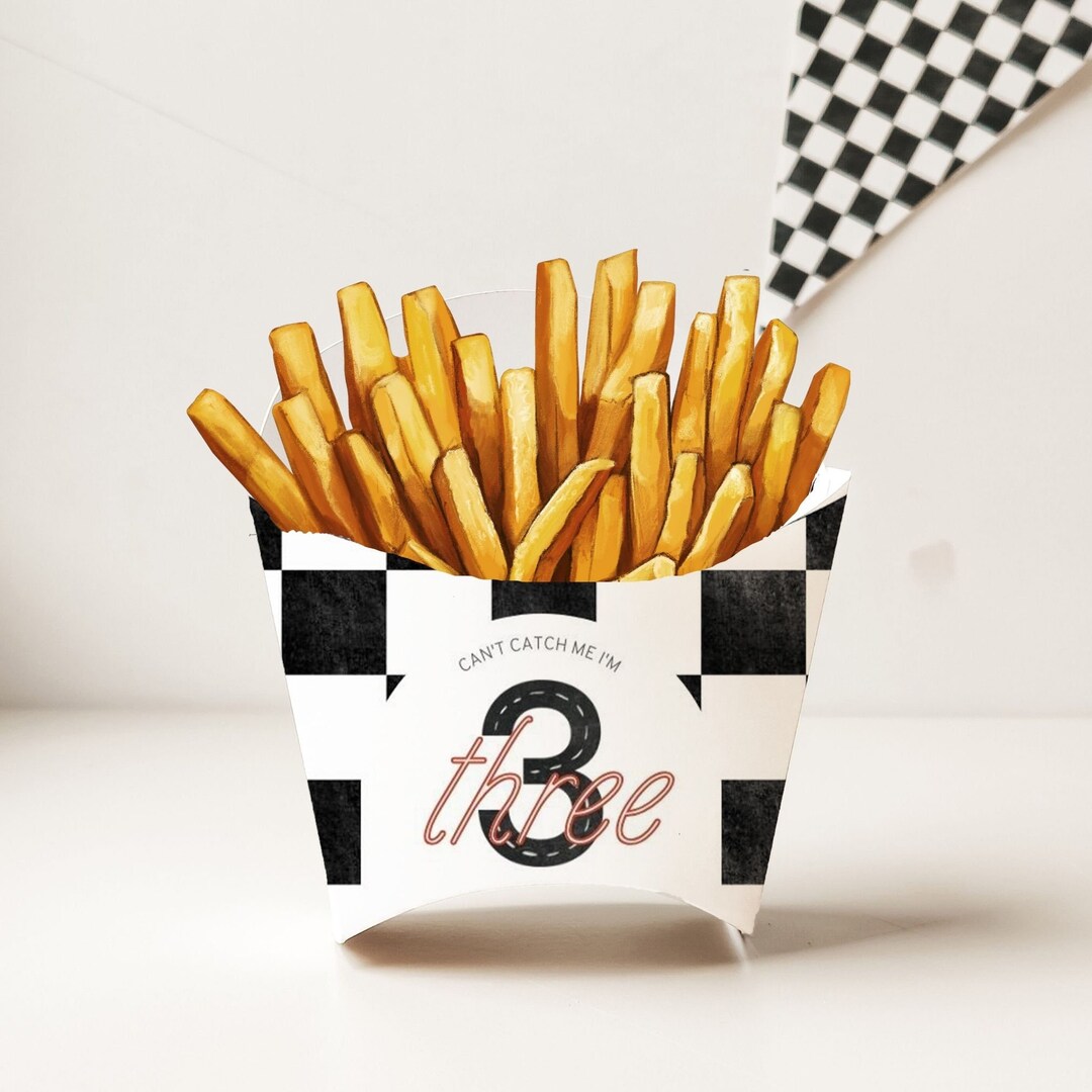 Editable Race Car Birthday French Fries Box | Can't Catch Me I'm Three ...