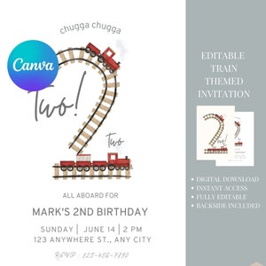 Chugga Chugga Two Two Birthday Invitation, Red Train Second Birthday ...