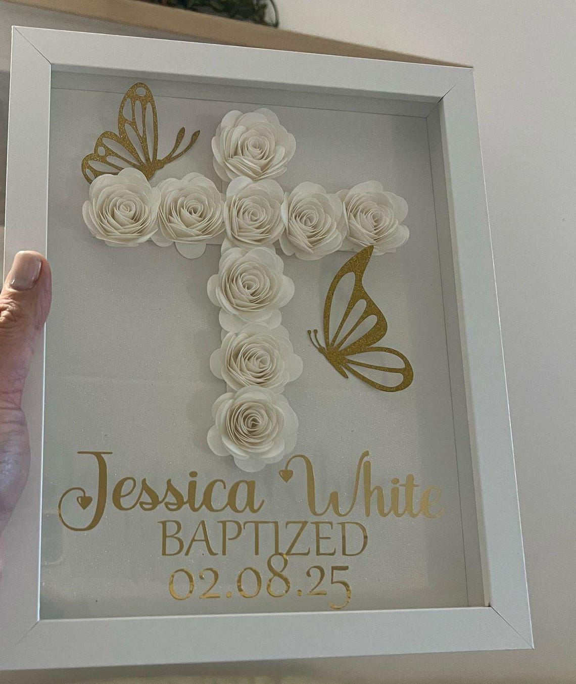 Custom Rose Cross Shadow Box: Christening Gift, Baptism Decor - Etsy