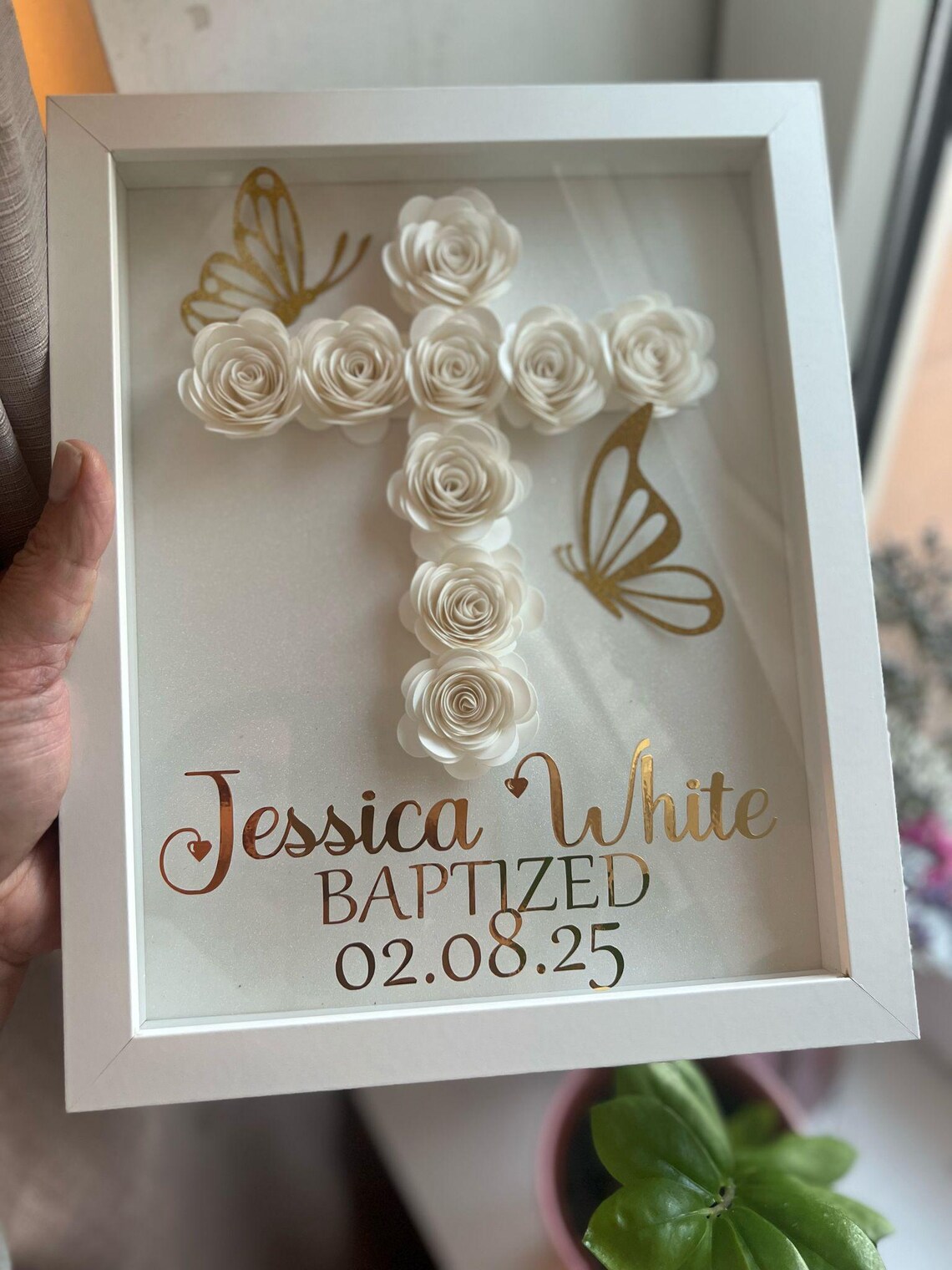 Custom Rose Cross Shadow Box: Christening Gift, Baptism Decor - Etsy