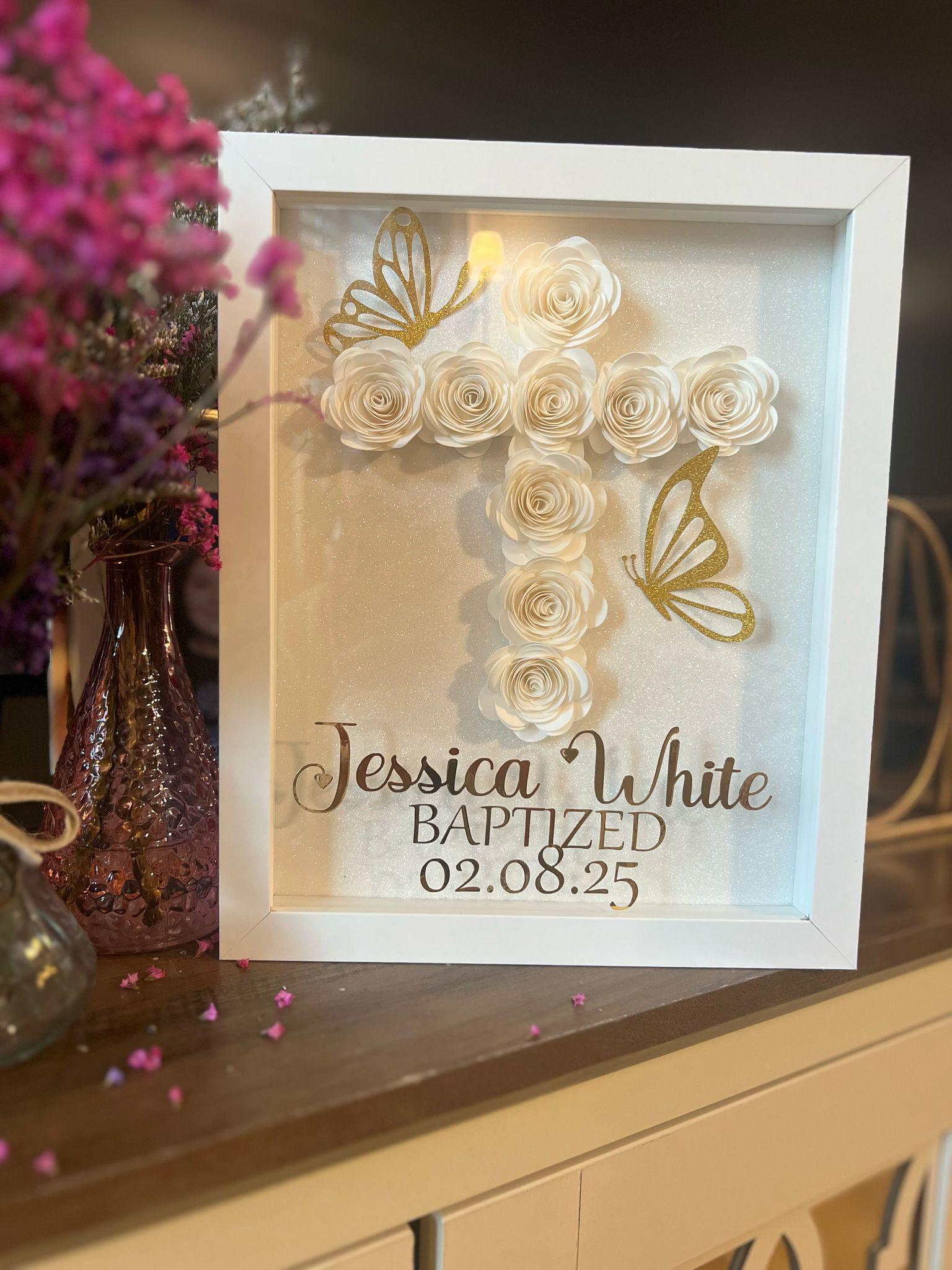 Custom Rose Cross Shadow Box: Christening Gift, Baptism Decor - Etsy