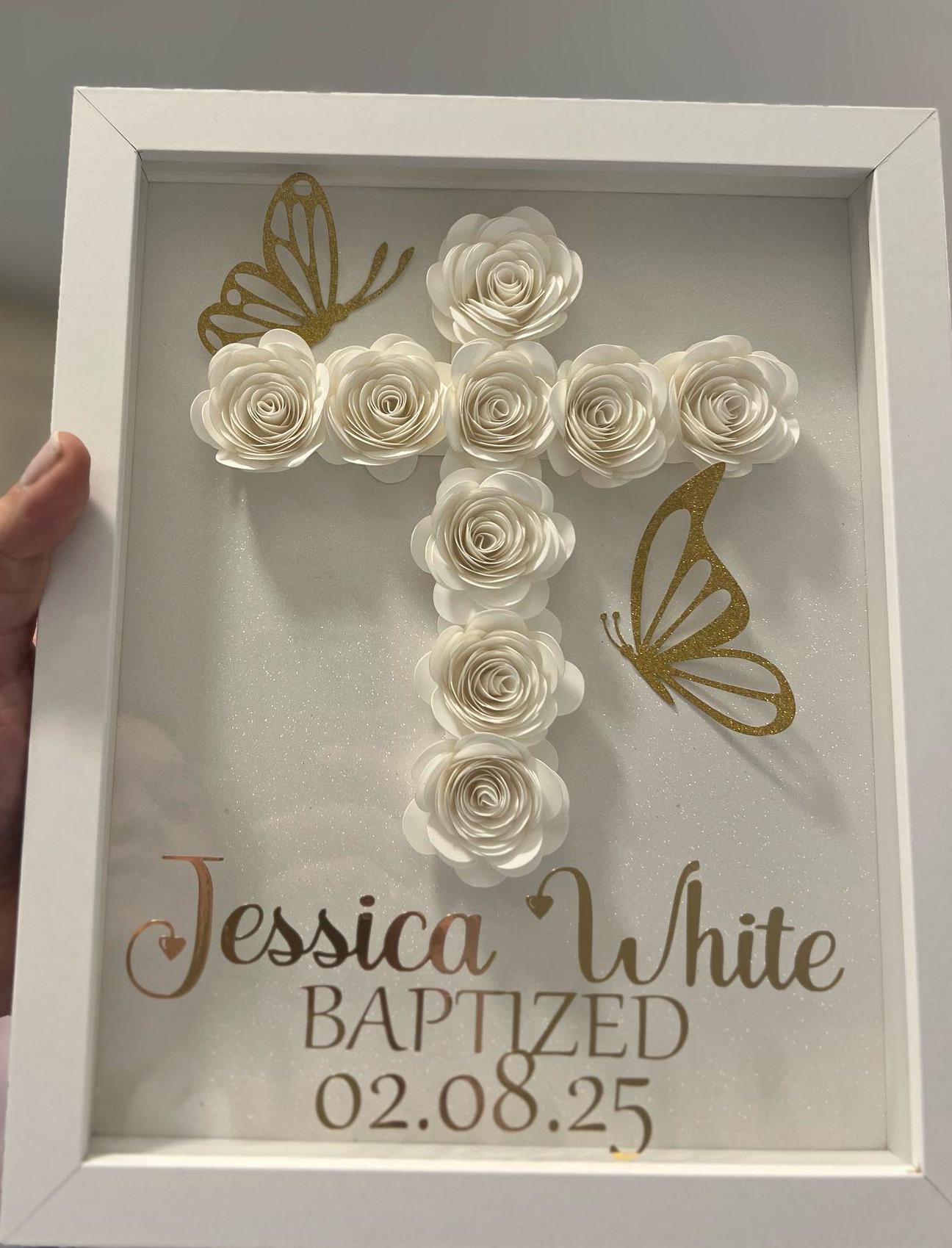 Custom Rose Cross Shadow Box: Christening Gift, Baptism Decor - Etsy