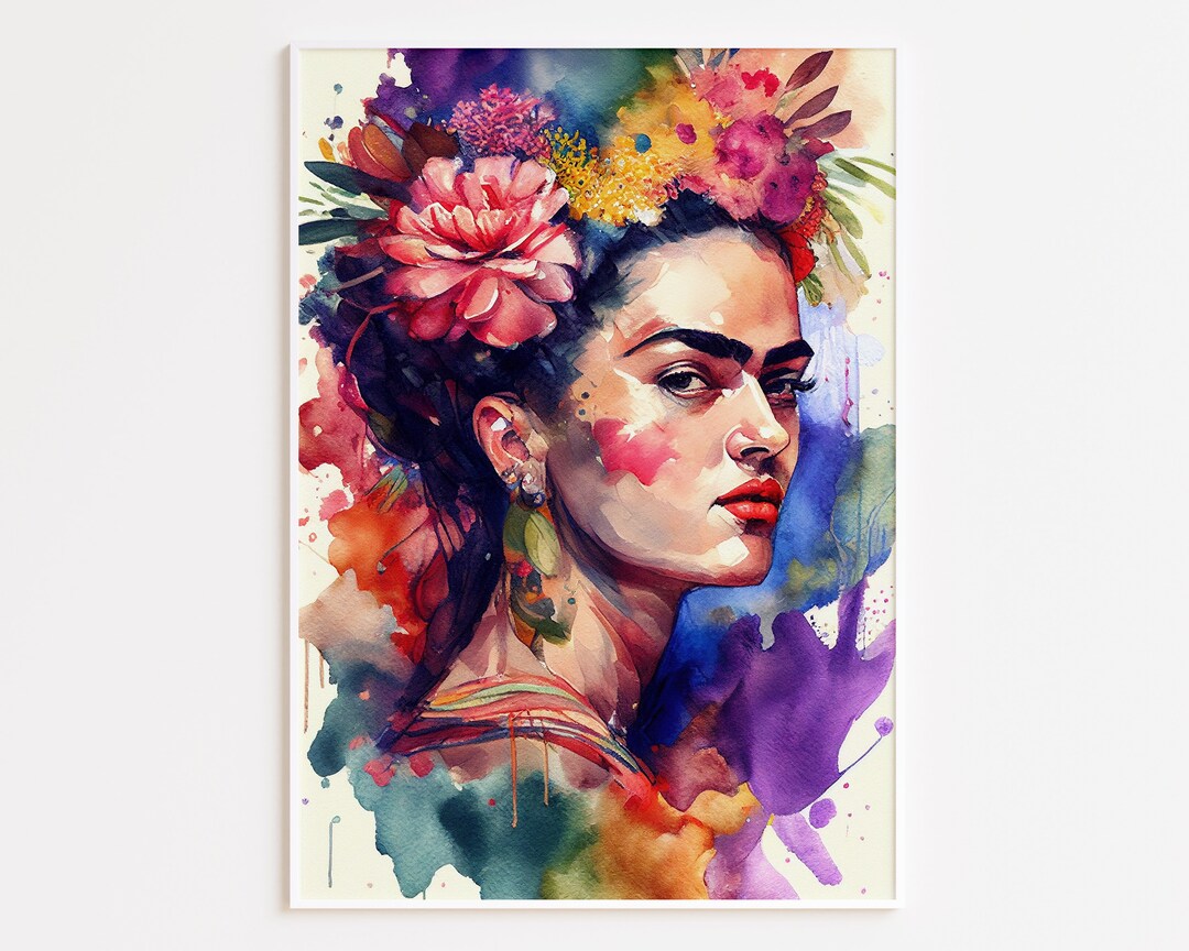 Watercolor of the Young and Beautiful Frida Kahlo With a Wreath of ...