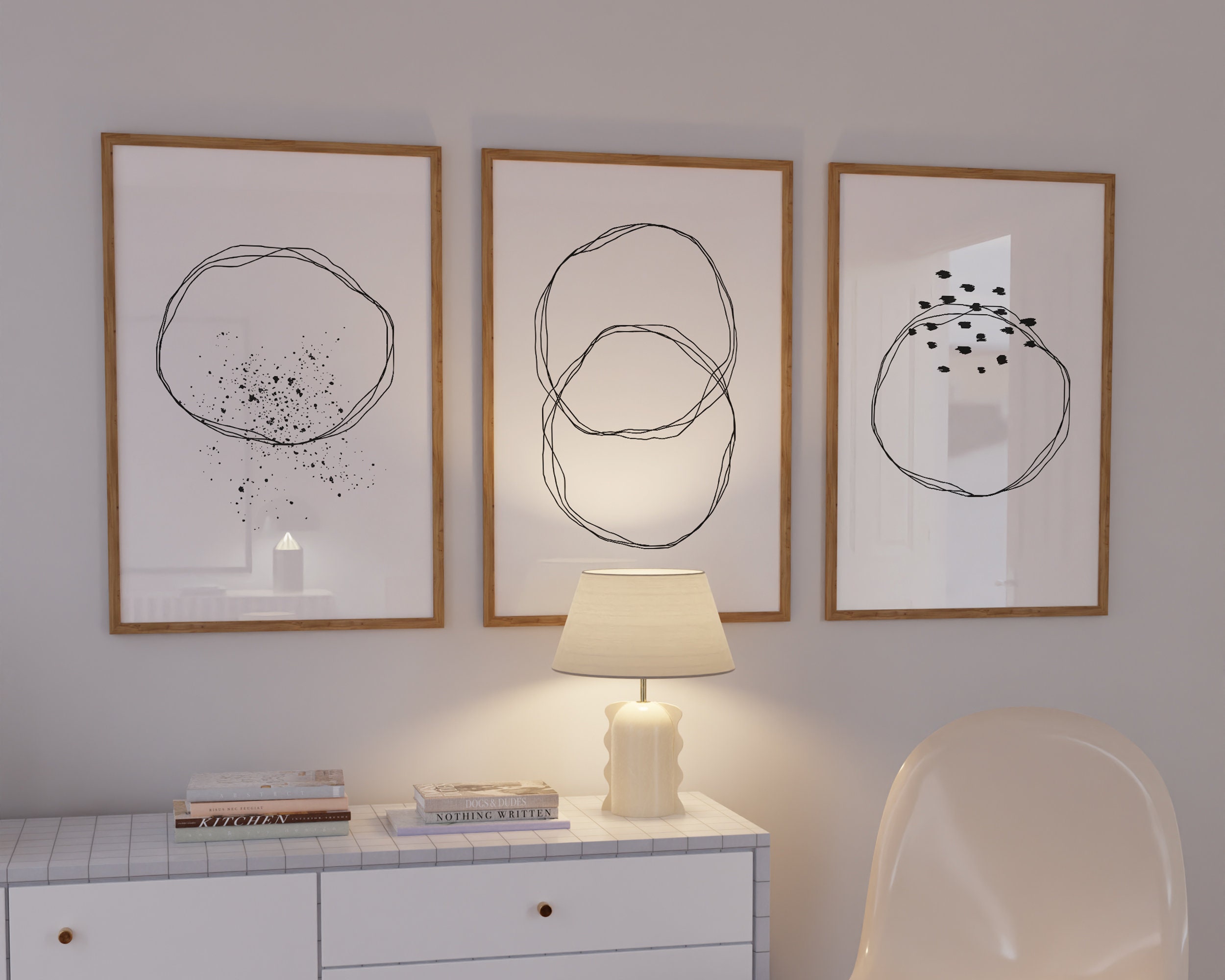 Set of 3 Black and White Abstract Geometric Posters, Printable ...