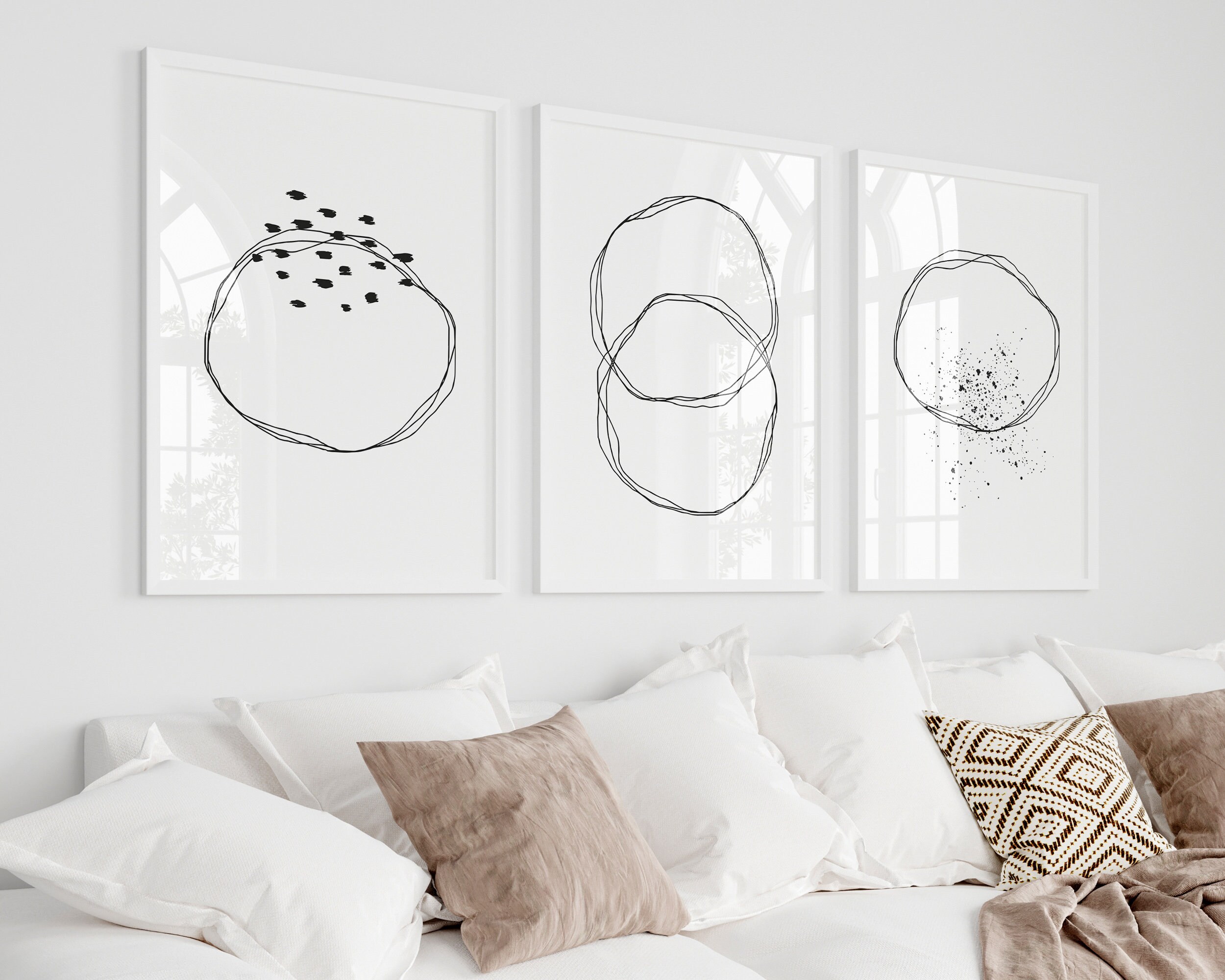 Set of 3 Black and White Abstract Geometric Posters, Printable ...