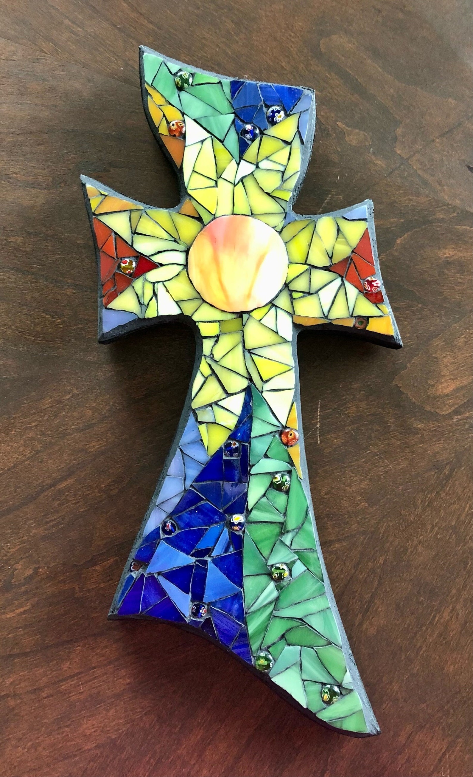 Multi-colored Mosaic Cross With Sun - Etsy