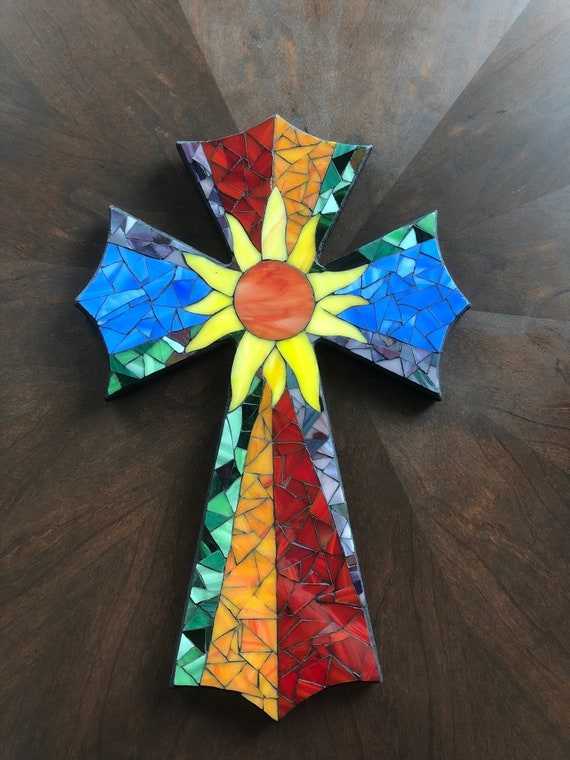 Multi-colored Mosaic Cross With Sun - Etsy