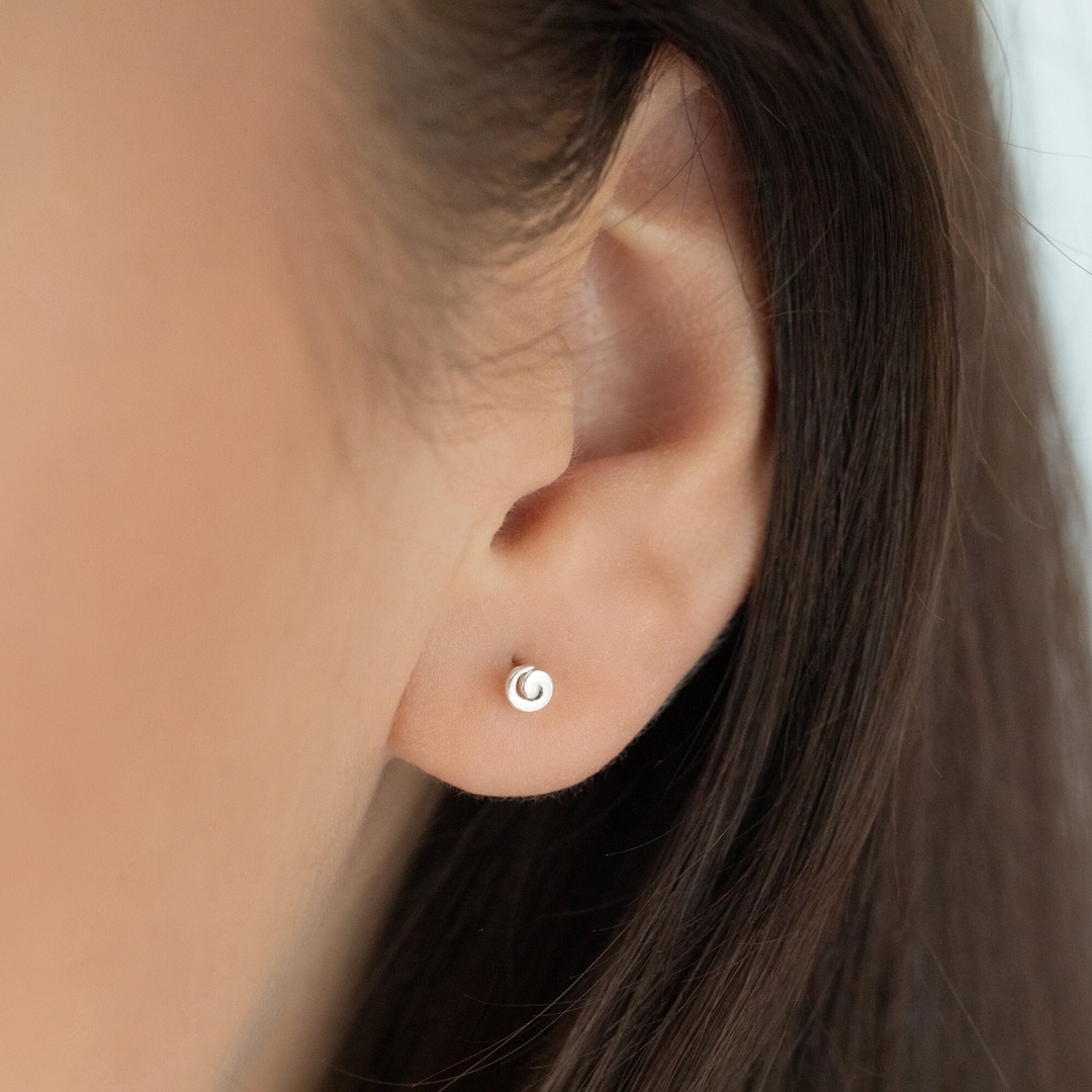 Minimalist Swirl Stud Earrings | Tiny Swirl Earrings in Sterling Silver ...