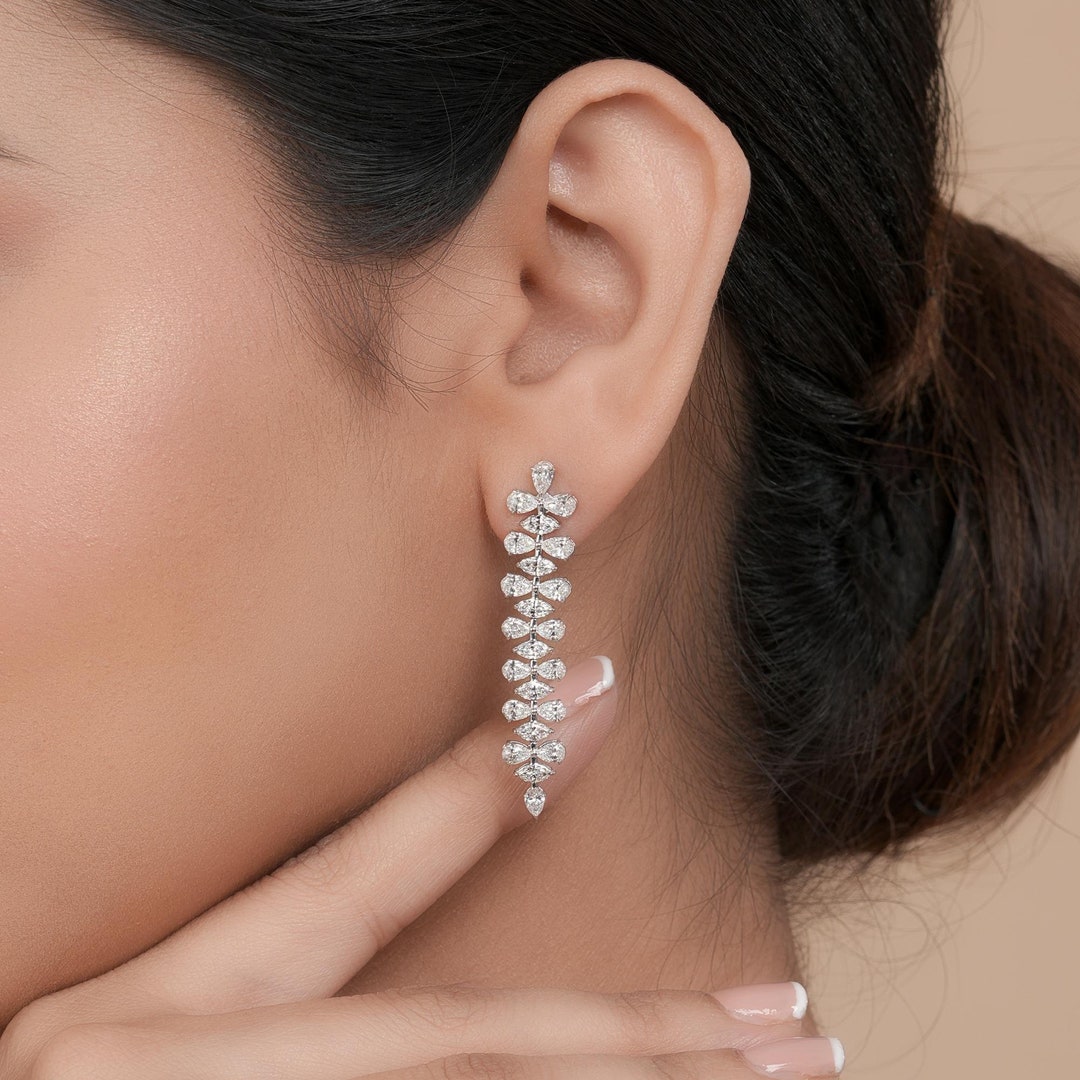 Lab Grown Diamond Long Drop Earrings for Women, Cascade Statement ...
