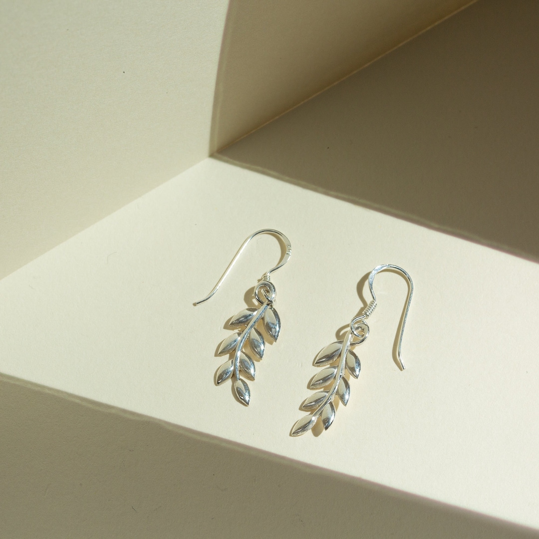 Dangle Drop Leaves Earrings for Women | 925 Silver Earrings | 8 X 32 Mm | Leaf Shaped Earrings ...