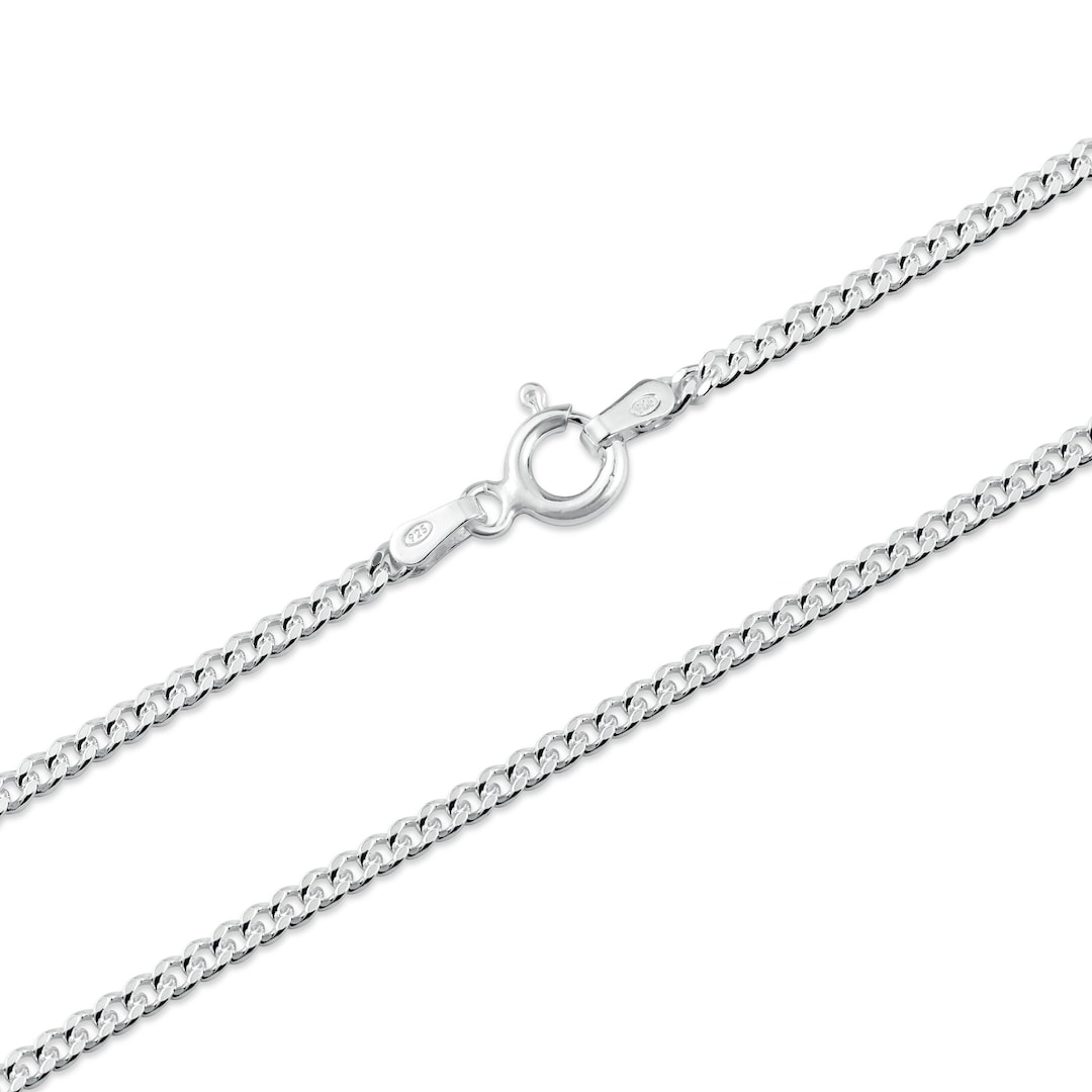 925 Sterling Silver 2.1 Mm Diamond Cut Curb Chain Necklace for Women ...