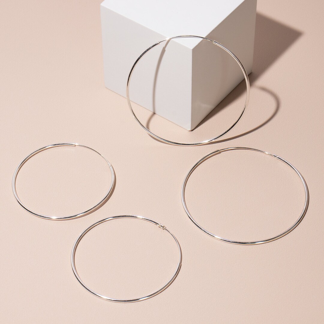 Genuine Sterling Silver Hoop Earrings | 45 50 Mm Hoop Earrings | Gift ...
