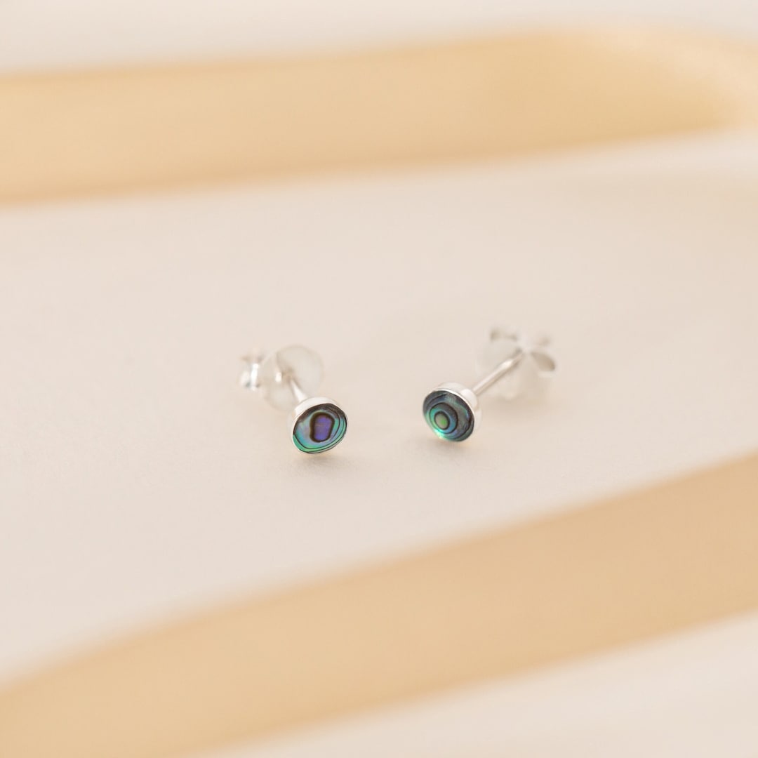 Natural Abalone Shell Stud Earrings in 925 Sterling Silver | Minimalist ...