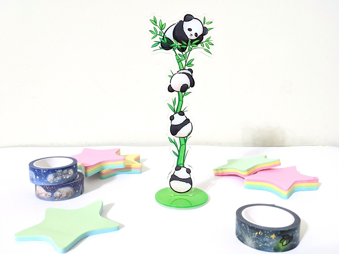 Kawaii Pandas With Bamboo Acrylic Washi Stand | Kawaii Washi Holder ...