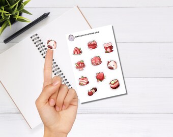 Strawberry Sticker Pack, Cute Strawberry Foods Glossy Stickers, Planner ...