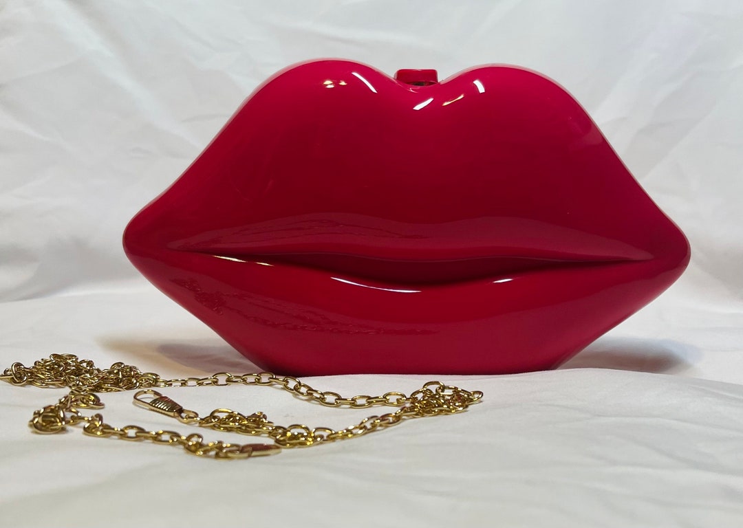 Lips Purse (hot Pink) W/ Gold Chain - Etsy