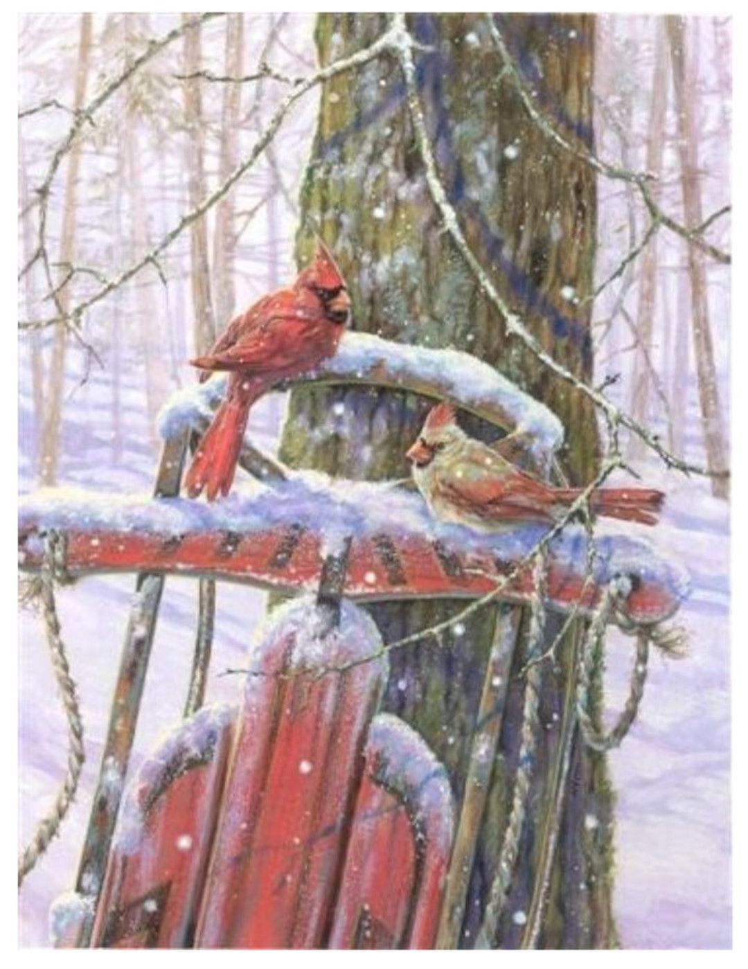 Cardinals on a Sled Print Donna Race Art - Etsy