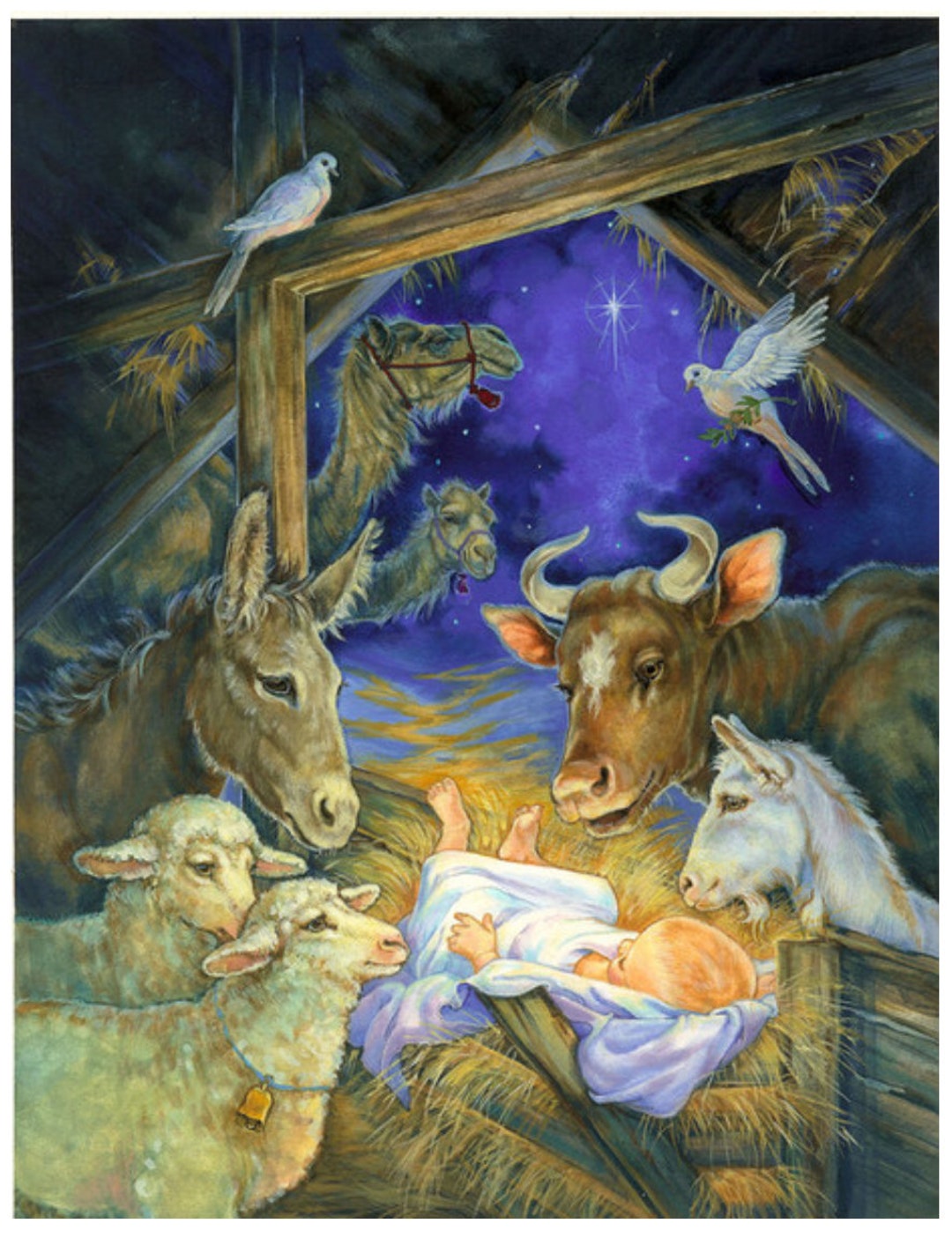 House Flag Nativity Scene Baby Jesus Animals Christmas Yard Garden Flag ...