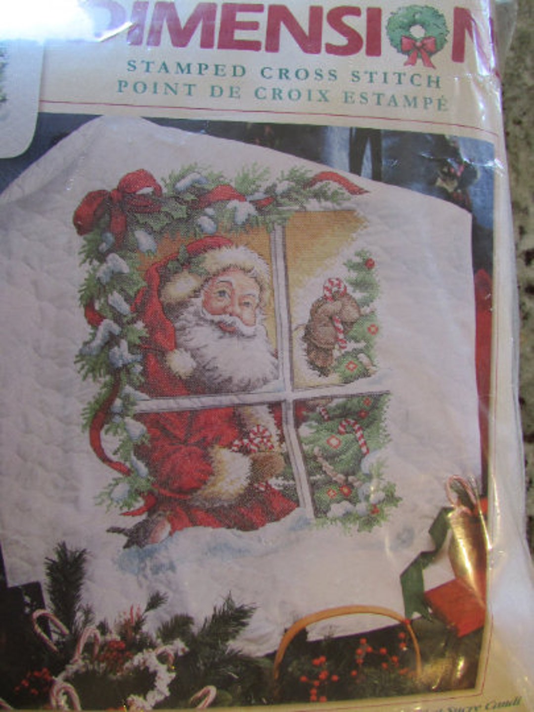 Christmas Candy Cane Santa Quilt Rare Stamped Cross Stitch Kit - Etsy