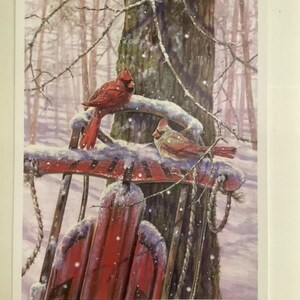 Cardinals on a Sled Print Donna Race Art - Etsy