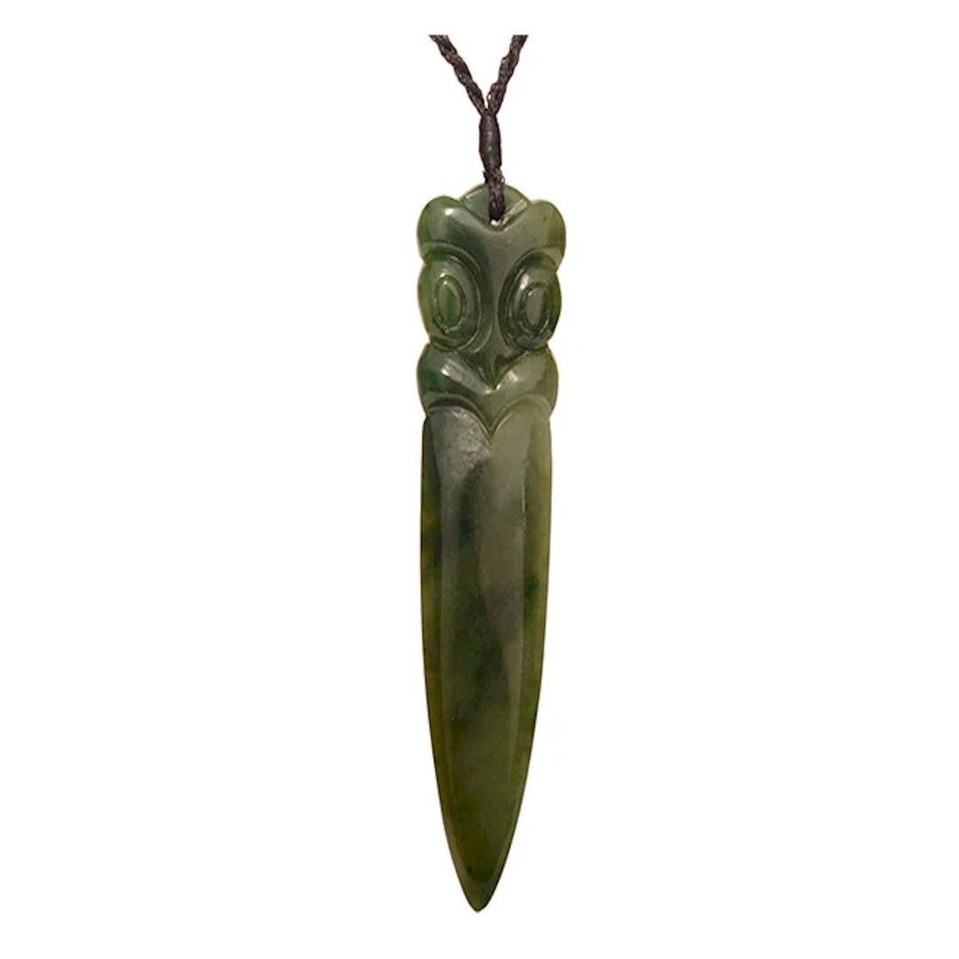 Out of New Zealand Hand Carved Jade Greenstone Taiaha Tip Pendant Tiki ...