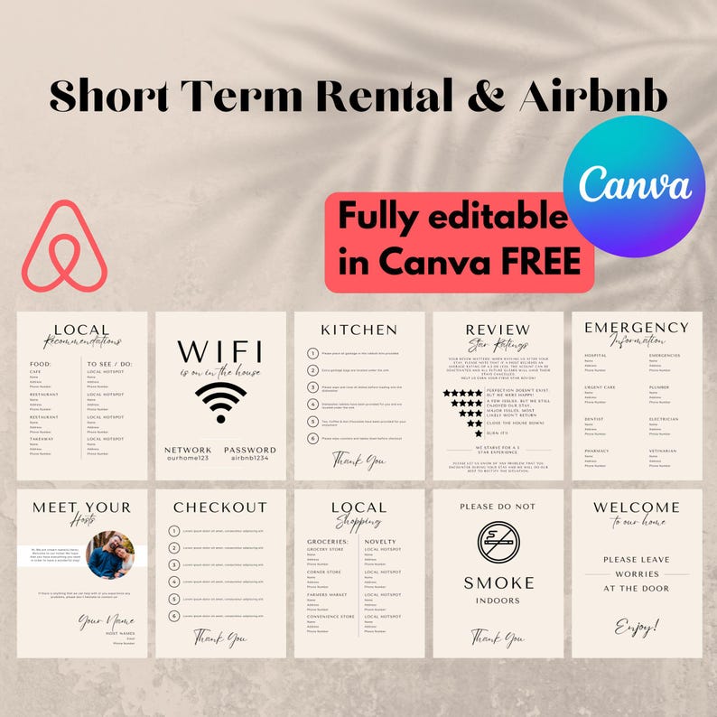 Airbnb Signs, Airbnb Template, Airbnb Templates, Airbnb Welcome Sign ...