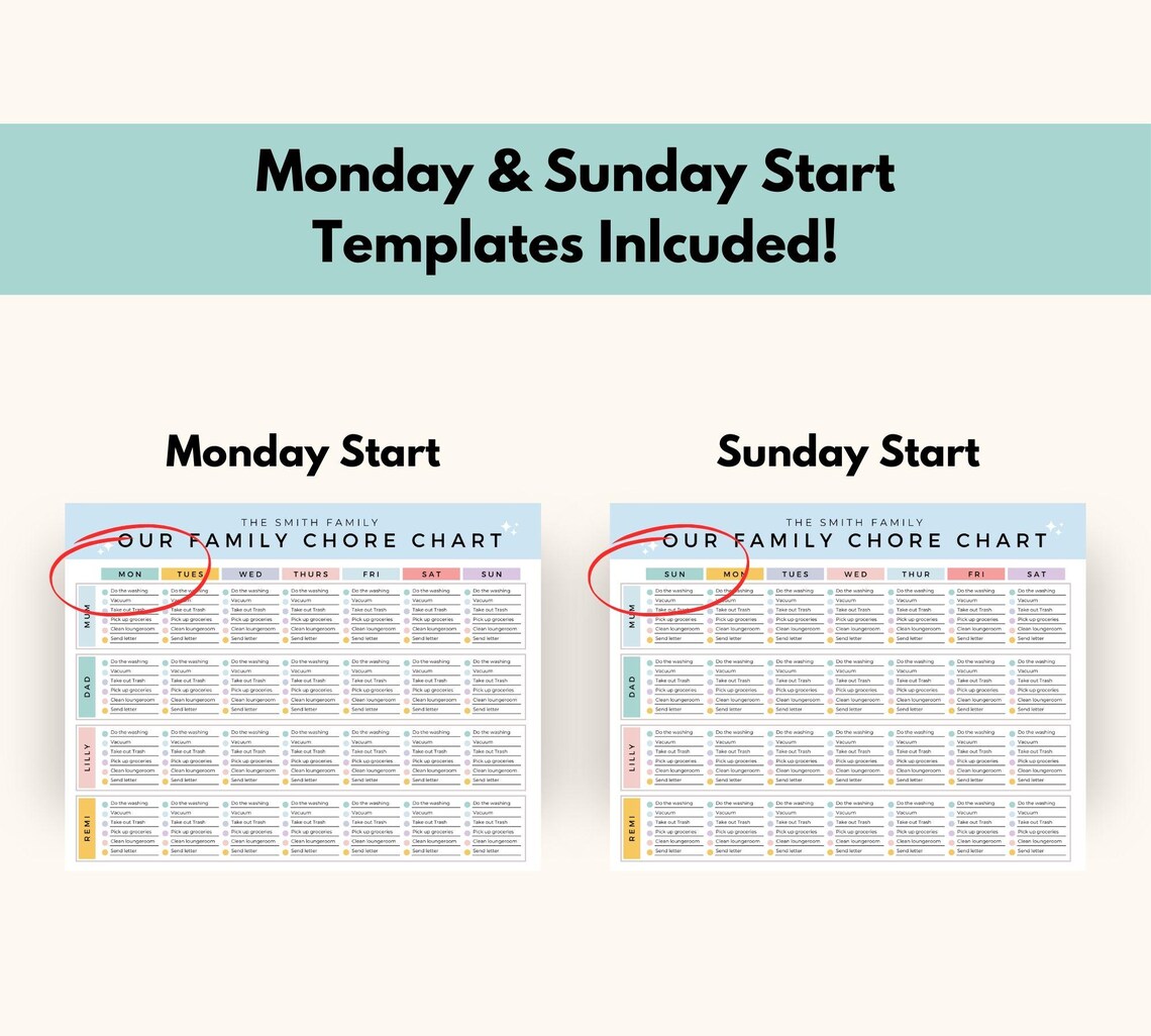 Editable Family Chore Chart for Kids Chore Chart Adults Chore Chart ...