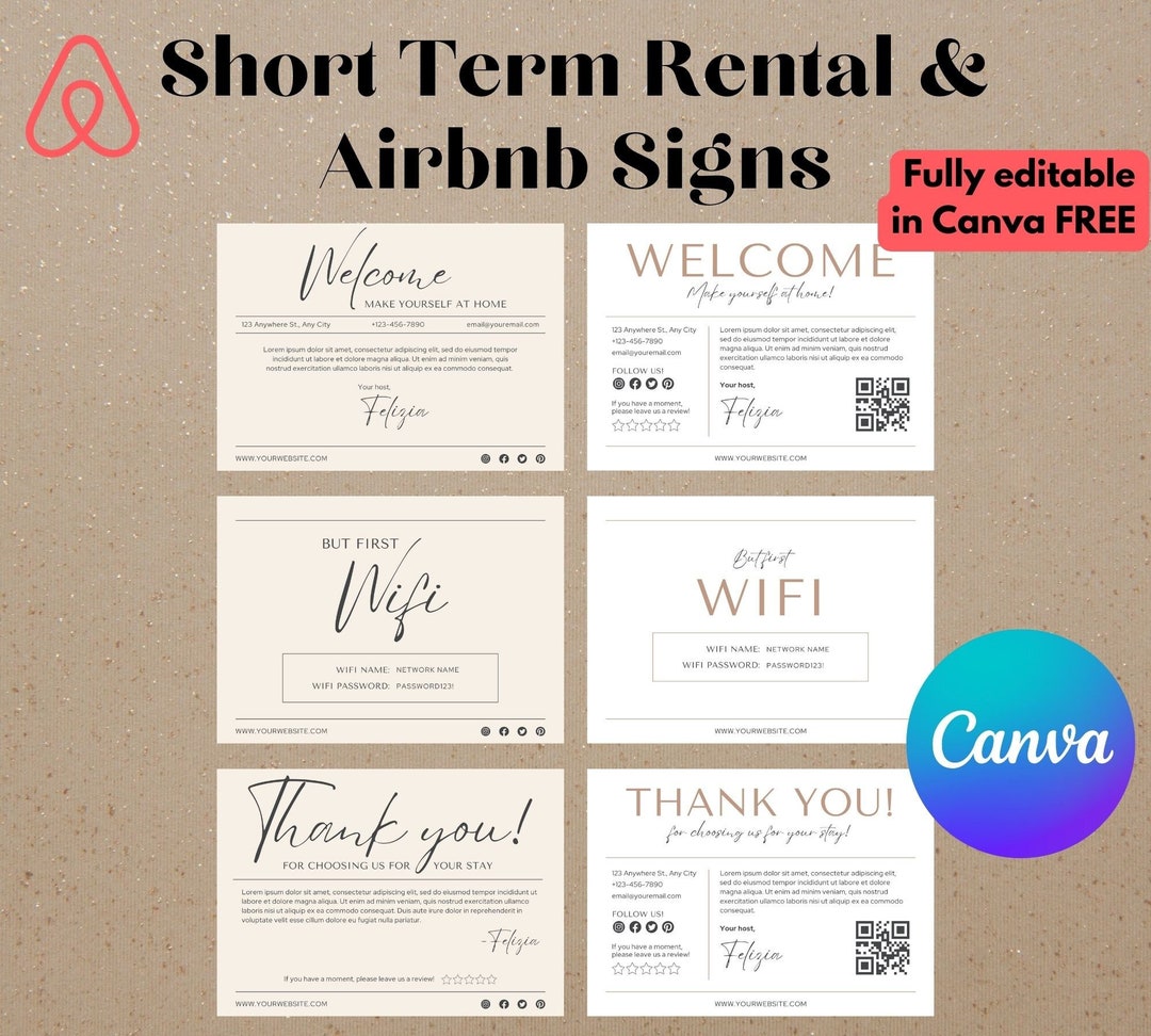 Airbnb Signs, Airbnb Template, Airbnb Templates, Airbnb Welcome Sign ...