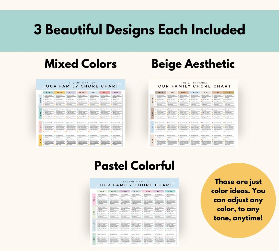 Editable Family Chore Chart for Kids Chore Chart Adults Chore Chart ...