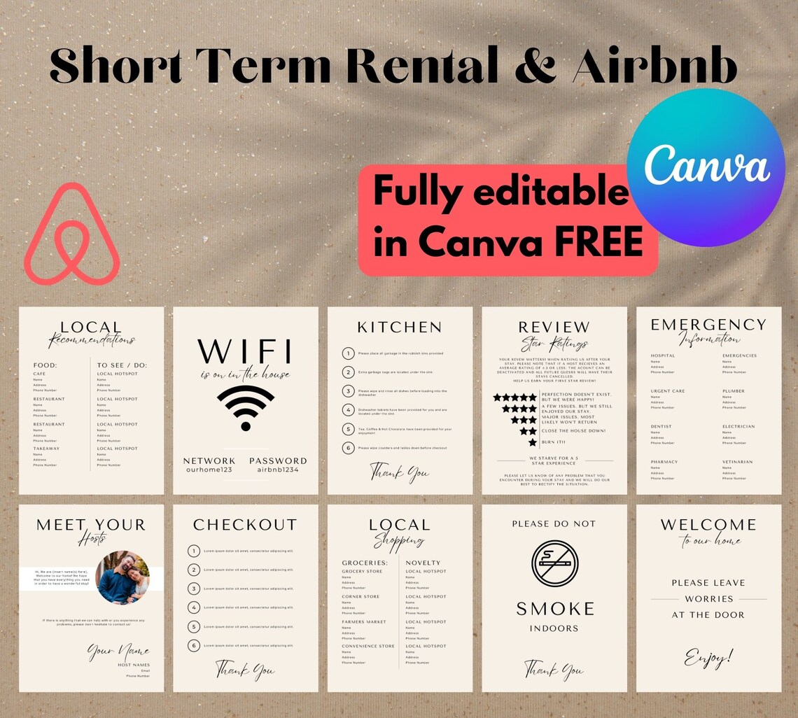 Airbnb Signs, Airbnb Template, Airbnb Templates, Airbnb Welcome Sign ...