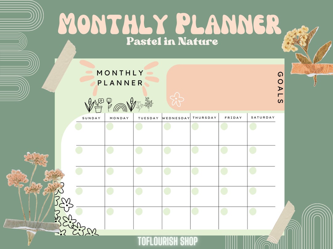 Pastel Green Monthly Planner Printable, Organizer, Tracker, Goals ...