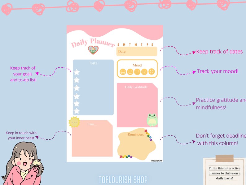 Daily Planner Printable, Daily Journal, Pastel, Aesthetic, Gratitude ...