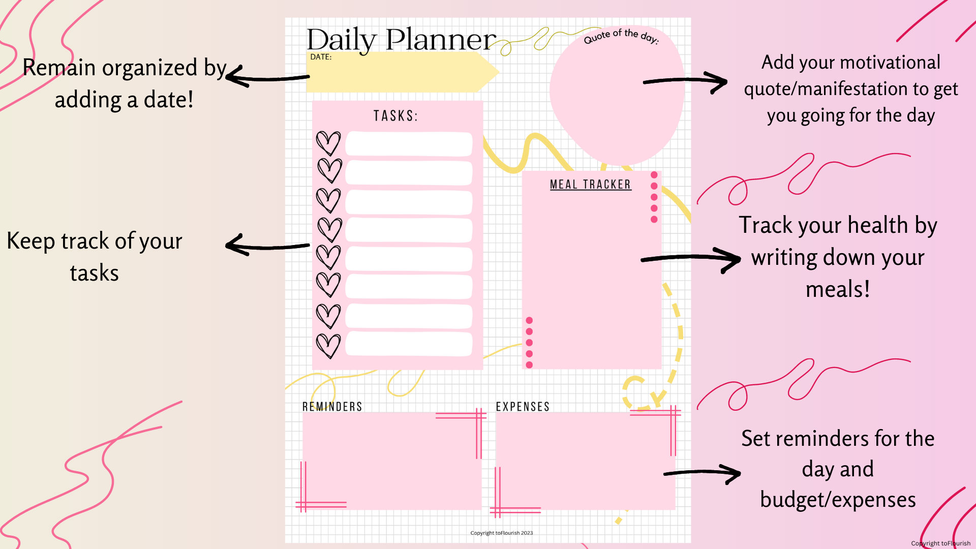 Pretty in Pink Weekly/daily Planner, Printable, Pink, Planner Template ...