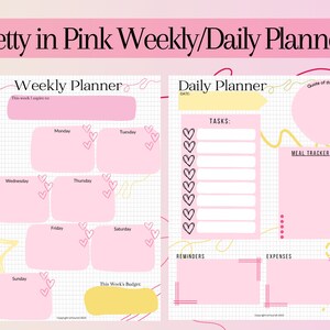 Pretty in Pink Weekly/daily Planner, Printable, Pink, Planner Template ...