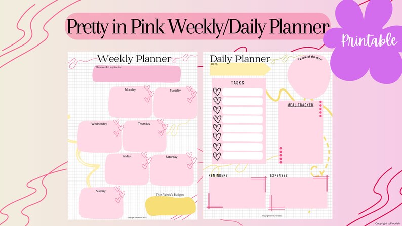 Pretty in Pink Weekly/daily Planner, Printable, Pink, Planner Template ...