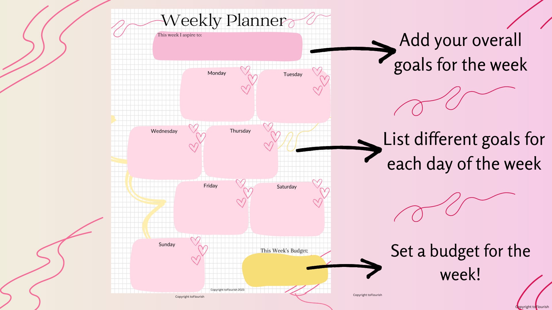 Pretty in Pink Weekly/daily Planner, Printable, Pink, Planner Template ...