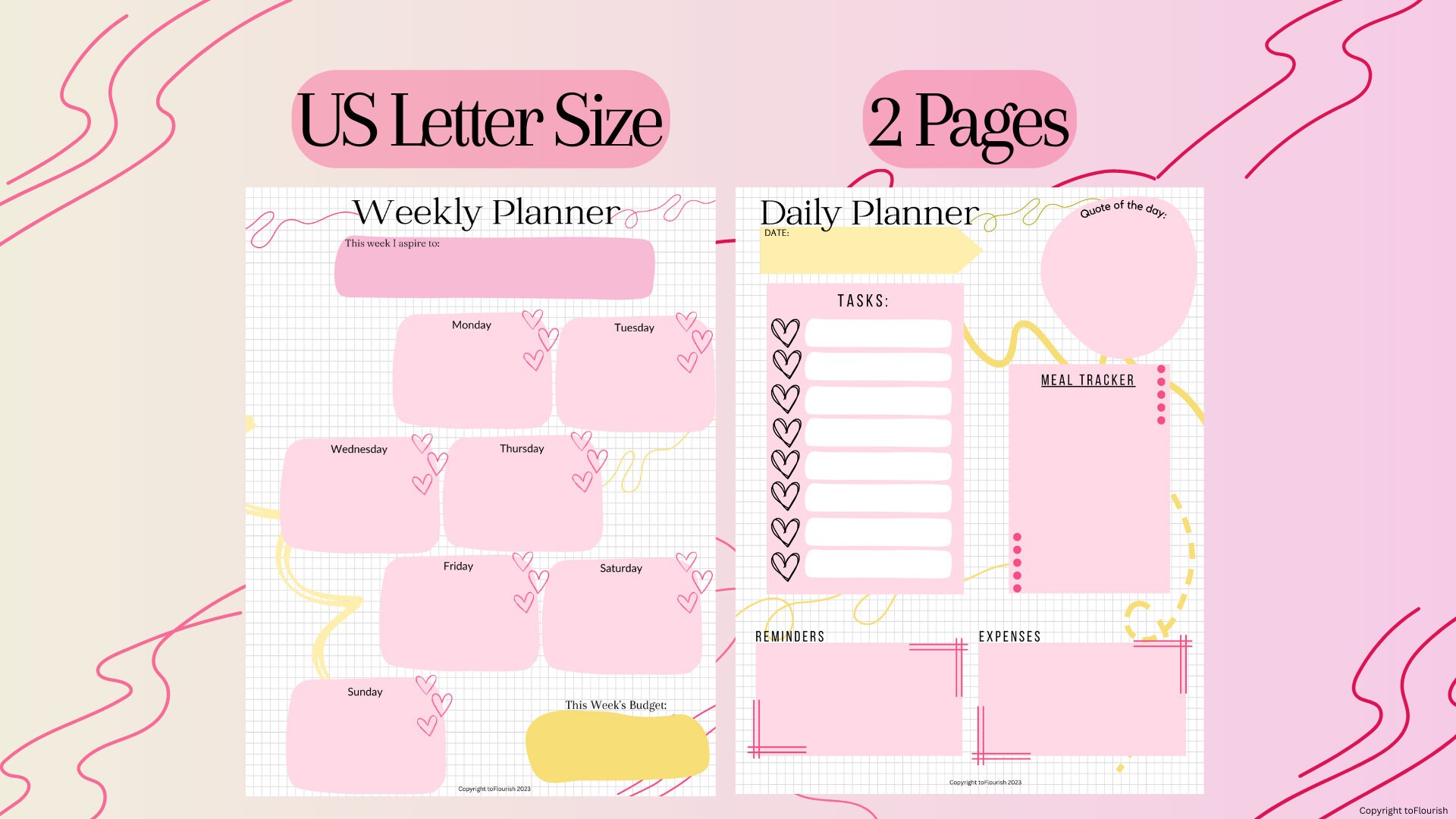 Pretty in Pink Weekly/daily Planner, Printable, Pink, Planner Template ...