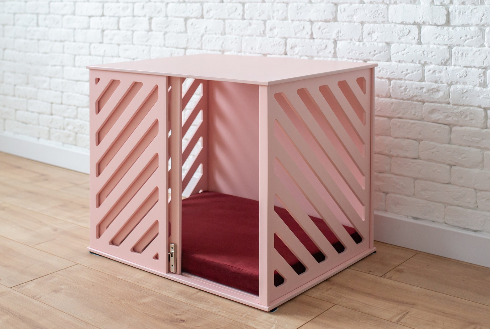 Pink Modern Dog Kennel With Sliding Door: Wooden Dog Crate - Etsy
