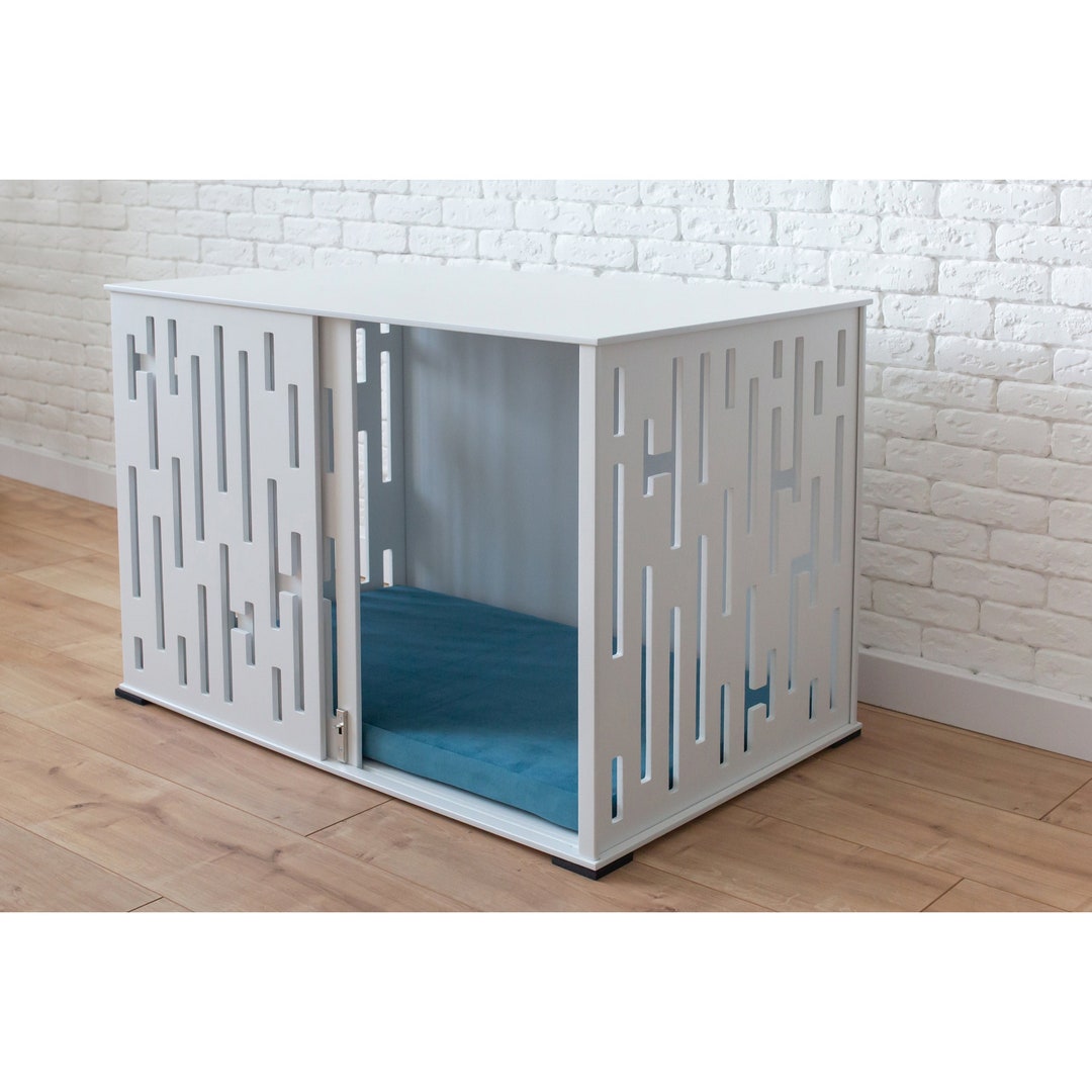 White Large Modern Dog Crate, Dog Crate, Dog Kennel, Wood Dog House ...