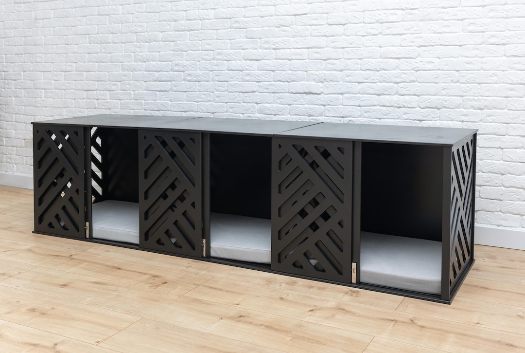 Modern Triple Dog Crate Furniture: Wooden Dog Kennel With Sliding Door ...