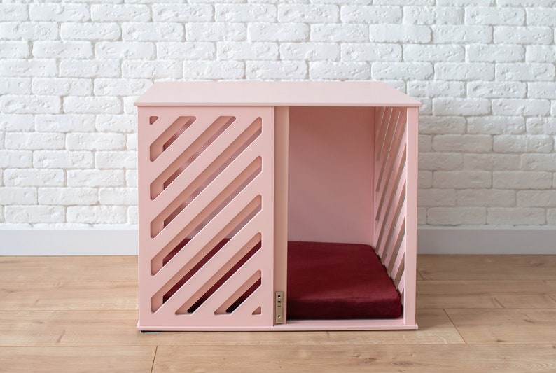 Pink Modern Dog Kennel With Sliding Door: Wooden Dog Crate - Etsy