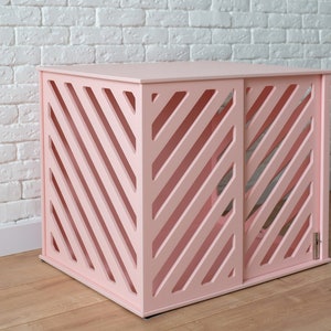 Pink Modern Dog Kennel With Sliding Door: Wooden Dog Crate - Etsy