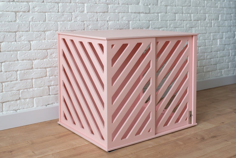 Pink Modern Dog Kennel With Sliding Door: Wooden Dog Crate - Etsy