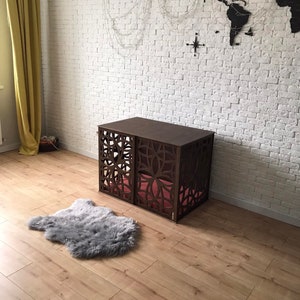 Modern Walnut Dog Kennel With Sliding Door, Dog Crate Furniture, Modern ...