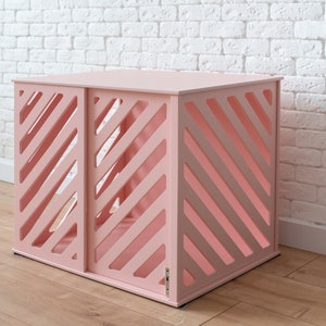 Pink Modern Dog Kennel With Sliding Door: Wooden Dog Crate - Etsy