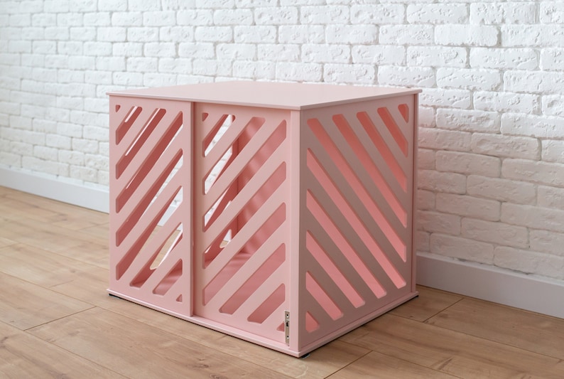 Pink Modern Dog Kennel With Sliding Door: Wooden Dog Crate - Etsy