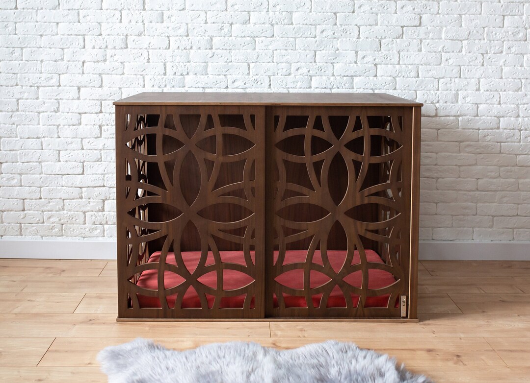 Modern Walnut Dog Kennel With Sliding Door, Dog Crate Furniture, Modern ...