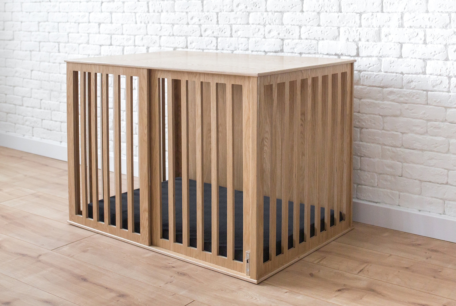 Modern Oak Dog Crate Furniture: Large Indoor Dog Kennel With Sliding ...